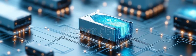 Futuristic Data Storage Chip on Circuit Board Stock Illustration ...