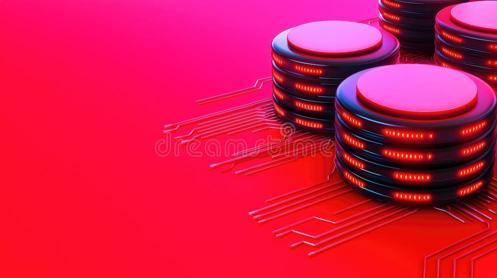 Futuristic Data Storage Concept with Glowing Elements on a Vibrant Red ...