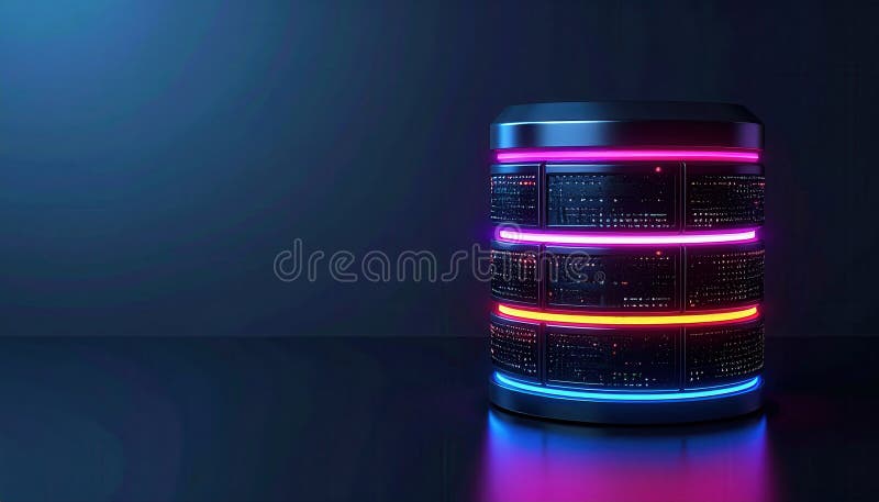 Futuristic Data Storage Device with Colorful Neon Lights Stock Illustration - Illustration of ...
