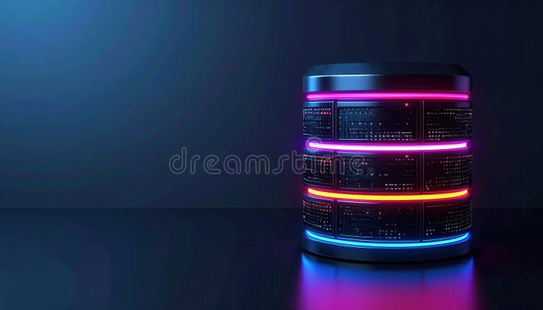 Futuristic Data Storage Device with Colorful Neon Lights Stock ...