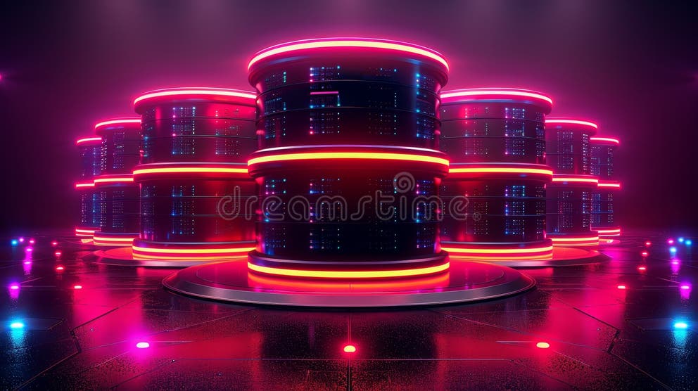 Futuristic Data Storage Servers with Neon Lights Representing ...