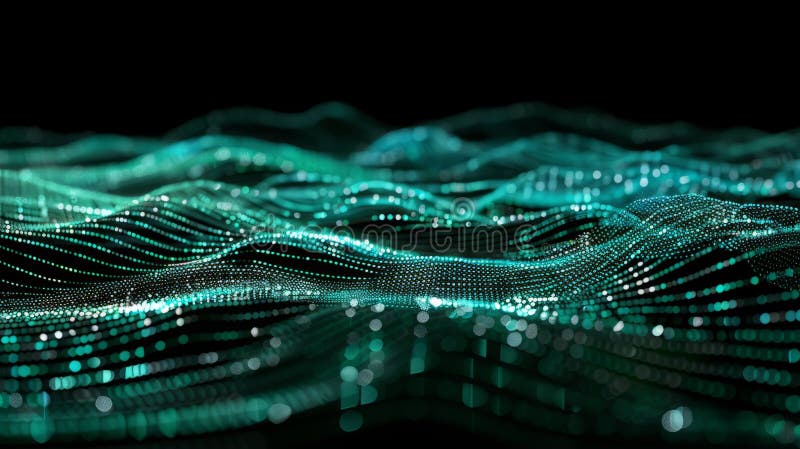 Futuristic Data Stream: Abstract Teal Wave Pattern, Digital Network ...