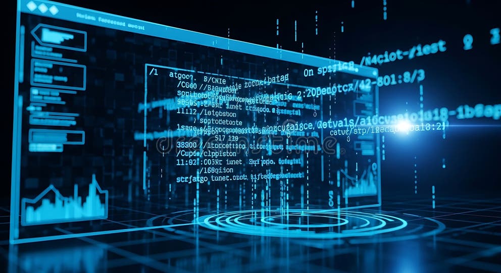 Futuristic Data Stream: Blue Code, Graphs, and Concentric Circles ...