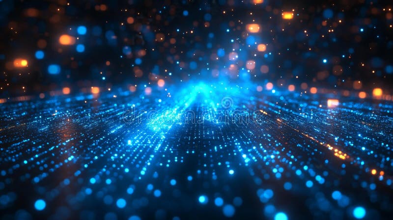 Futuristic Data Stream with Digital Blue and Orange Lights Generative ...