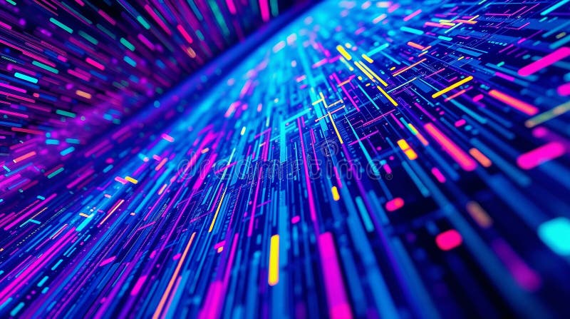 Futuristic Data Stream Flowing through Cyberspace with Bright Neon ...