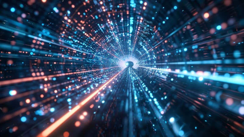 Futuristic Data Stream Flowing through Digital Tunnel Visualization ...