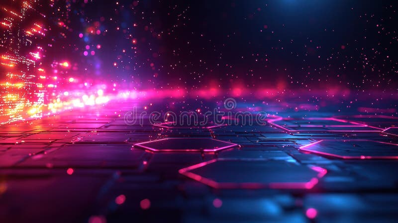 Futuristic Data Stream Flowing on Hexagon Floor, Vibrant Background ...