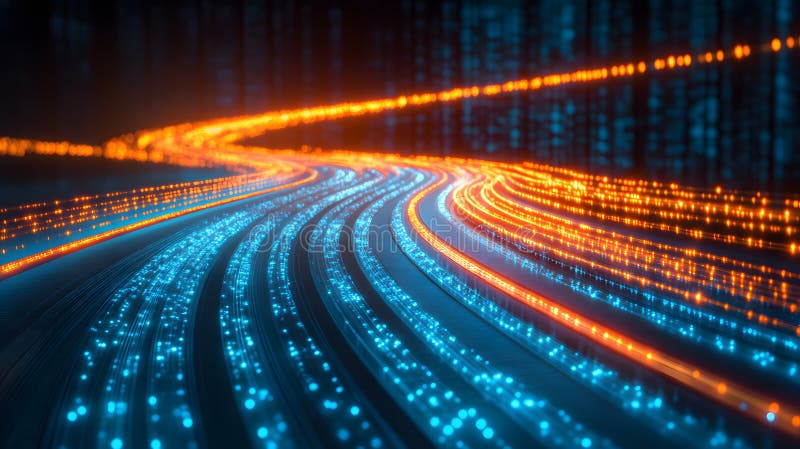 A Futuristic Data Stream Glowing Blue Binary Numbers Flowing through a ...