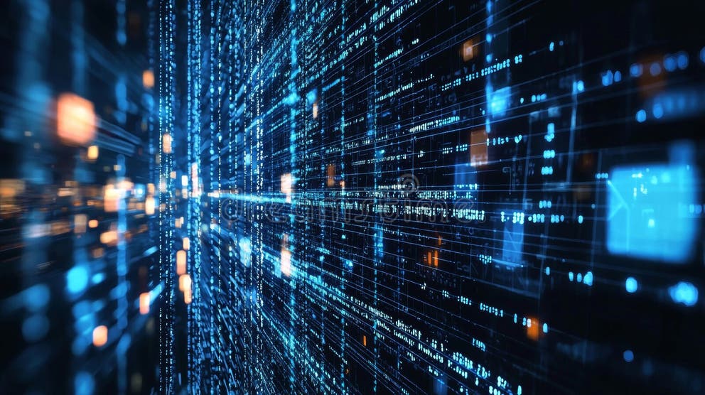 Futuristic Data Stream in a Glowing Blue Digital Tunnel Stock Photo ...