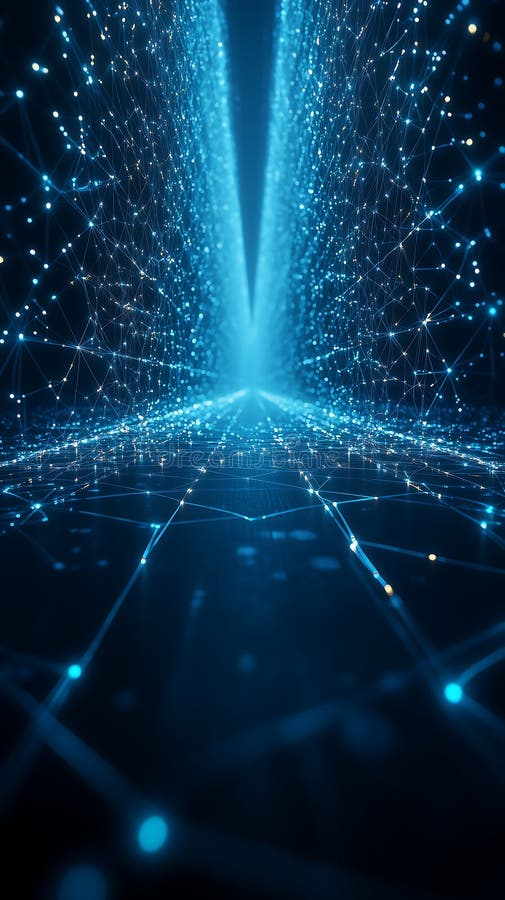 Futuristic Data Stream with Glowing Interconnected Points in a Digital Network Stock ...