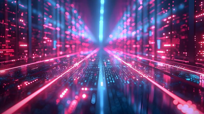 Futuristic Data Stream Neon Lights Tunnel. Concept Neon Lights ...