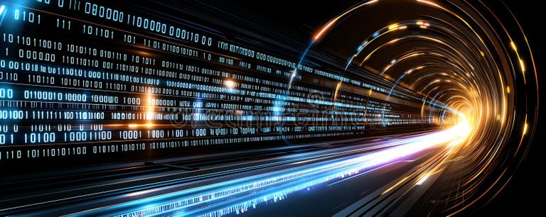 Futuristic Data Stream Tunnel Digital Technology Binary Code Abstract ...