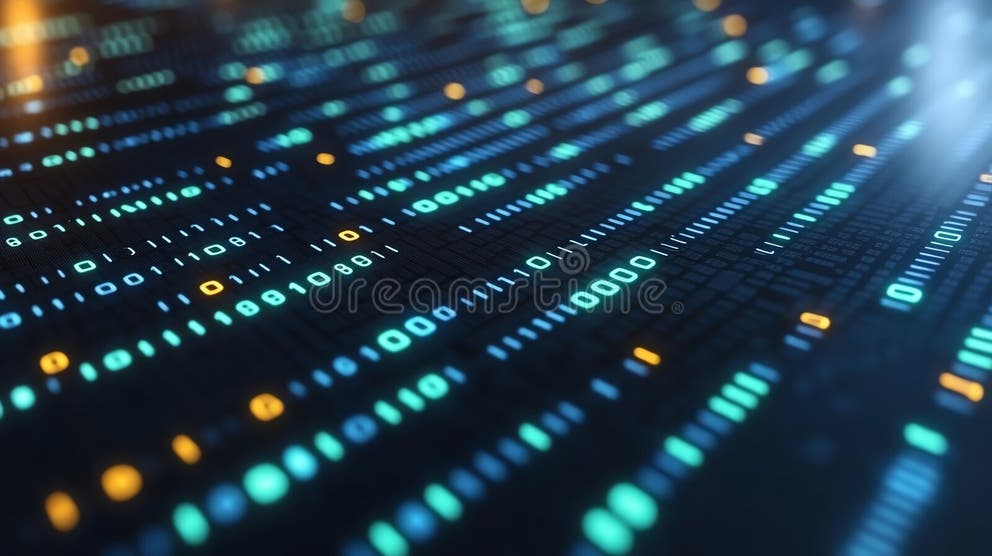 Futuristic Data Stream Visualization with Glowing Binary Code on Dark ...