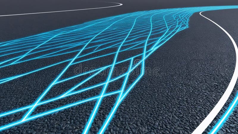 Futuristic Data Streams on Asphalt Road Surface Texture Stock ...