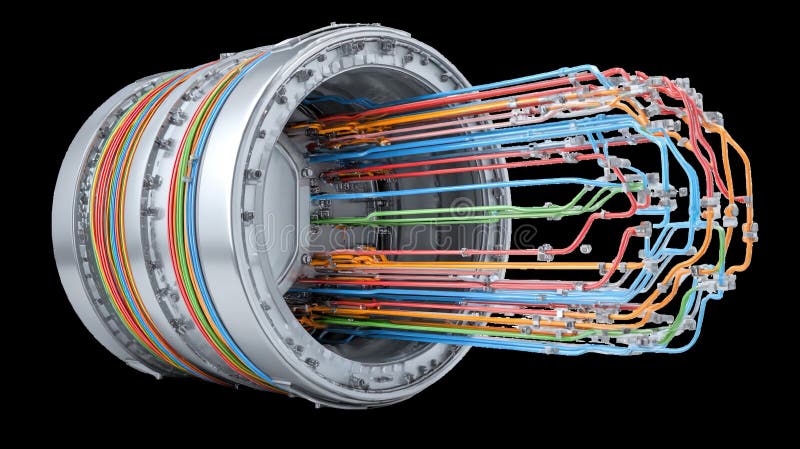 Futuristic Data Transfer, Colorful Cables Emerging from Metallic ...