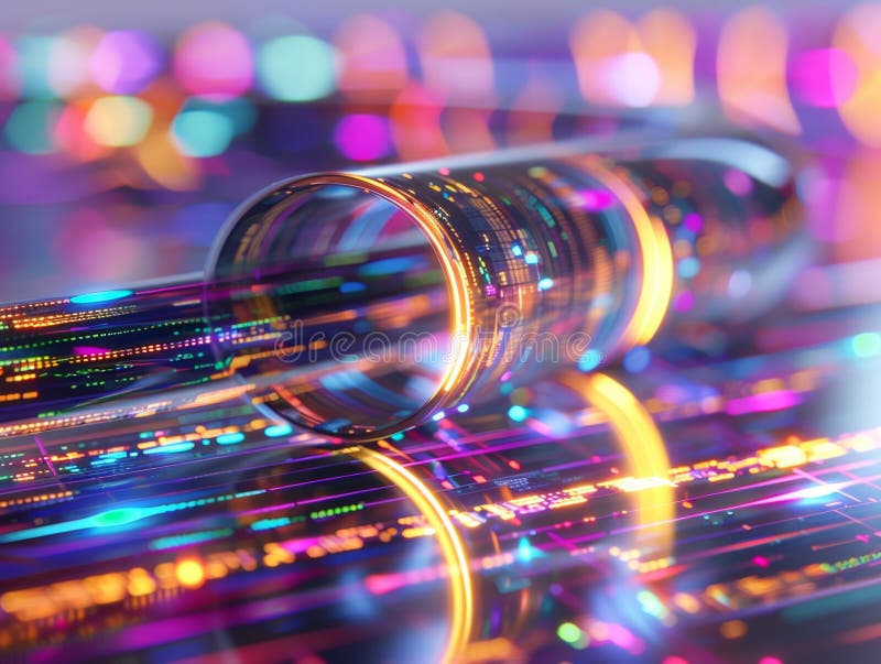 Futuristic Data Transfer through Fiber Optic Cable with Glowing Lights ...
