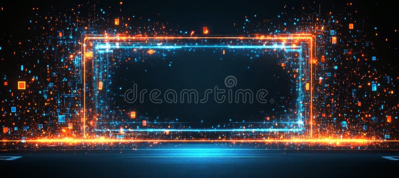 Futuristic Data Transfer. Glowing Rectangle Frame on Digital Data Flow ...