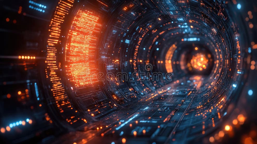 Futuristic Data Tunnel with Glowing Core Technology Concept Stock Photo ...