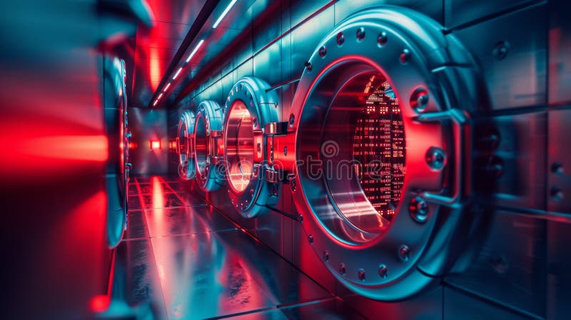 Futuristic Data Vault with Glowing Red and Blue Lights Stock Image ...