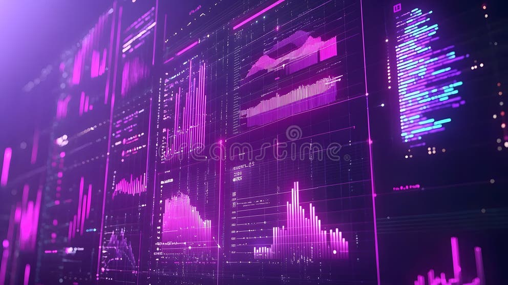 Futuristic Data Visualization Abstract Neon Pink and Purple Graphs ...