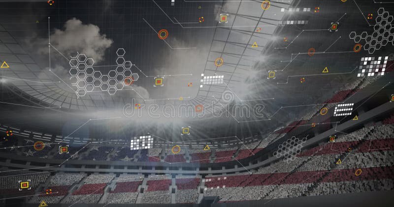 Futuristic Data Visualization Animation Over Large Stadium with ...