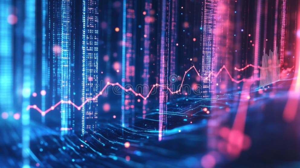 Futuristic Data Visualization in Blue and Pink with Digital Graph Lines ...