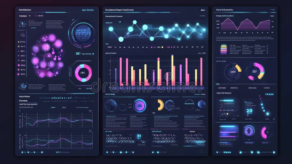 Futuristic Data Visualization Dashboard with Digital Analytics, AI-powered Graphs, and Business ...