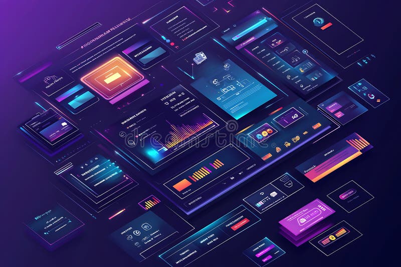 Futuristic Data Visualization Dashboard Interface with Neon Glow for Technological Applications ...