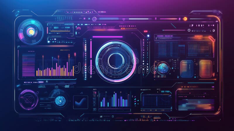 Futuristic Data Visualization Dashboard with Neon Graphics and Interactive Elements Stock Photo ...