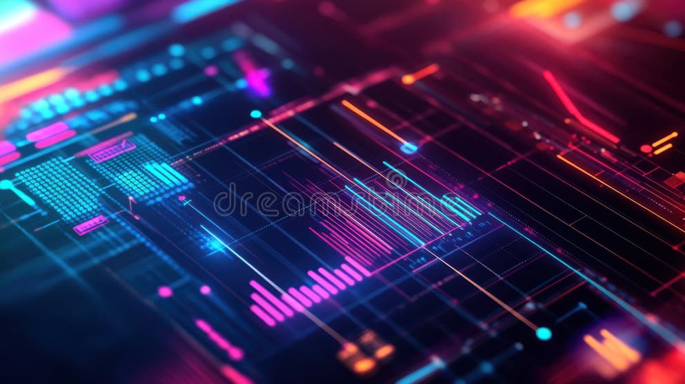 Futuristic Data Visualization with Digital Grid and Neon Lights for ...