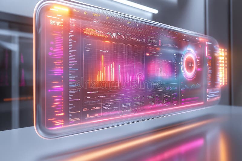 Futuristic Data Visualization Display in a High-tech Environment Stock Illustration ...