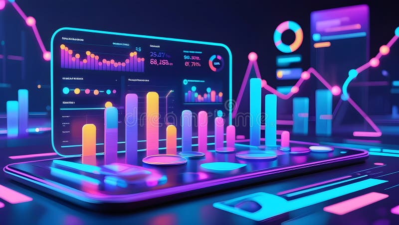 Futuristic Data Visualization Displaying Charts and Graphics on a Screen Stock Illustration ...