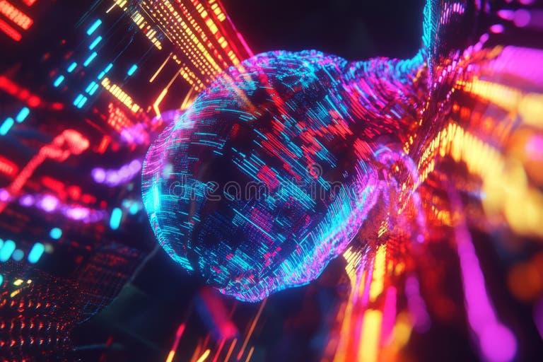 A Futuristic Data Visualization, Displaying Glowing AI-driven Digital Charts, Pulsating ...