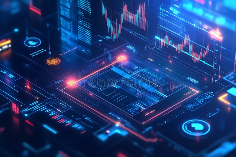 Futuristic Data Visualization of Financial Market Trends, Showcasing a ...