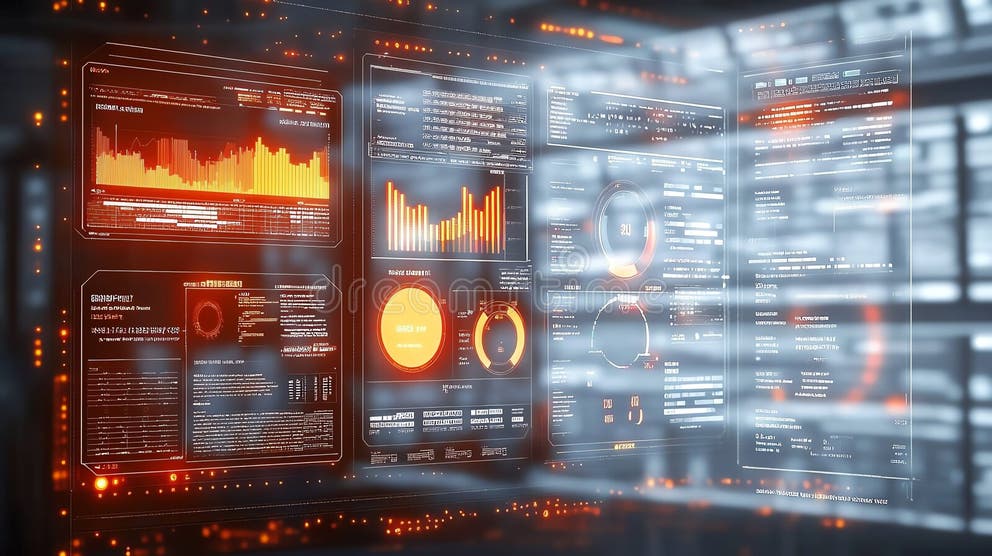 Futuristic Data Visualization with Glowing Graphs and Digital Interface Elements Stock ...