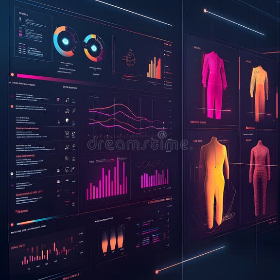 Futuristic Data Visualization Interface with Protective Suits Stock Illustration - Illustration ...