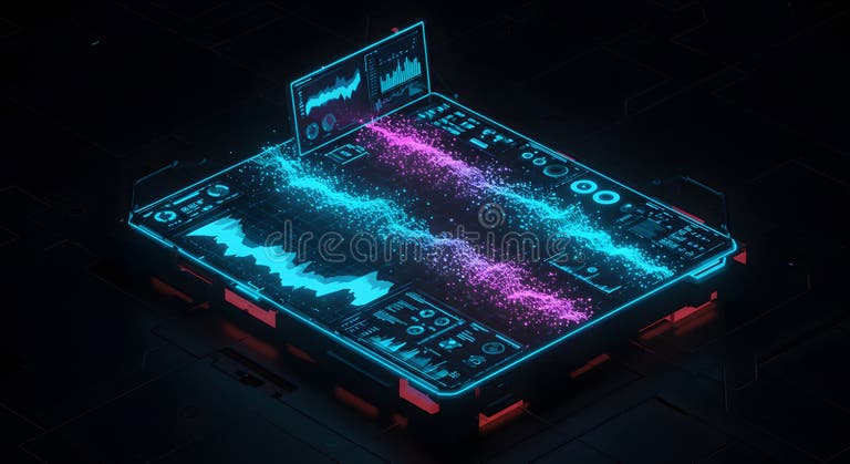 Futuristic Data Visualization Neon Display: Abstract Cyberpunk Tech Interface with Glowing ...
