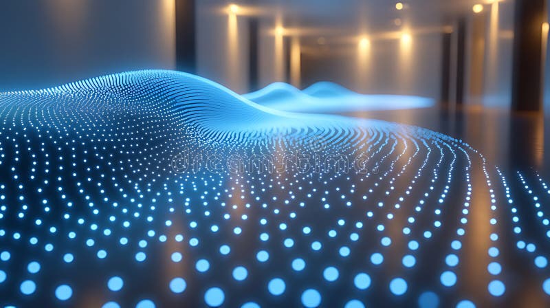 Futuristic Data Wave Flowing in Modern Hallway Stock Illustration ...