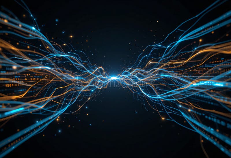 Futuristic Data Waves in Blue and Orange Tones Stock Illustration ...