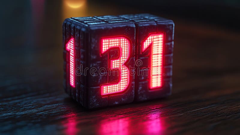 Futuristic Date Display, Glowing Red Numbers on Dark Stone Cubes Stock ...