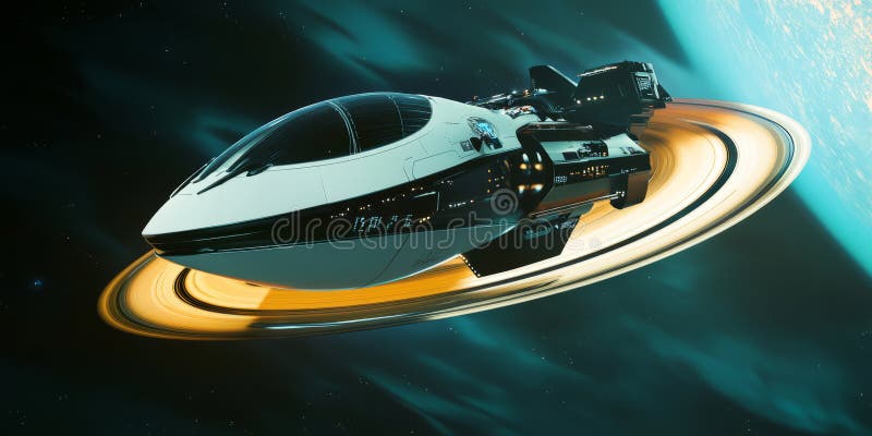 Futuristic Deep Space Observatory Floating Above Rings Saturn Capturing ...