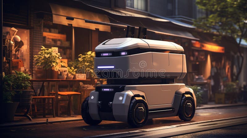 Futuristic Deliveries: Autonomous Electric Robot Car in Action Stock ...
