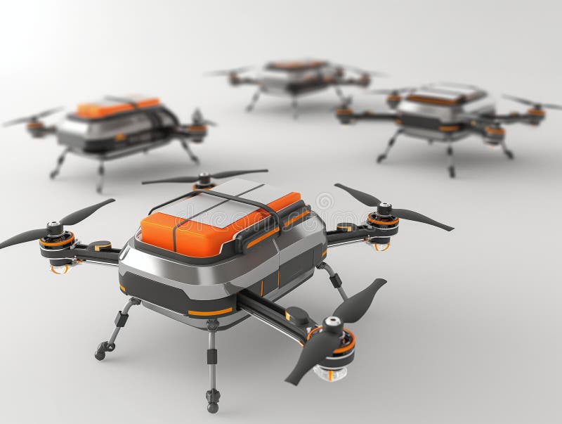 Futuristic Delivery Drones in Formation Stock Photo - Image of ...