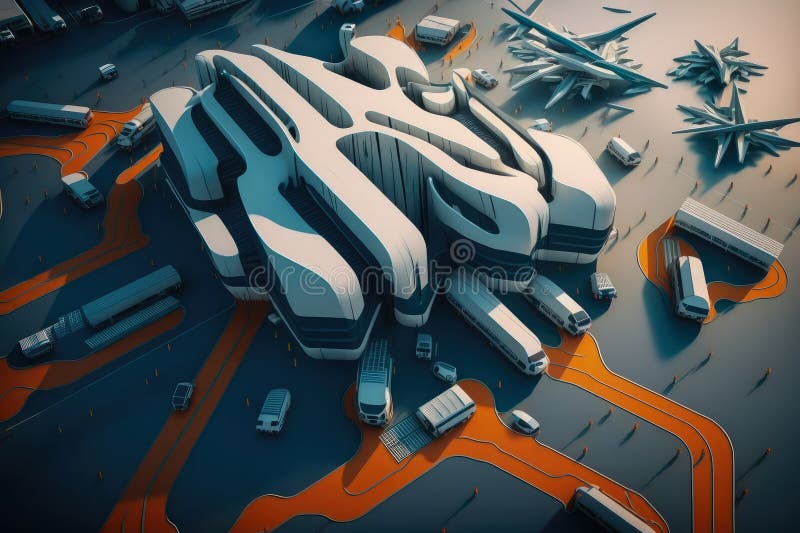 Futuristic Delivery Hub Abstract 3D Rendering of a Futuristic Logistics ...