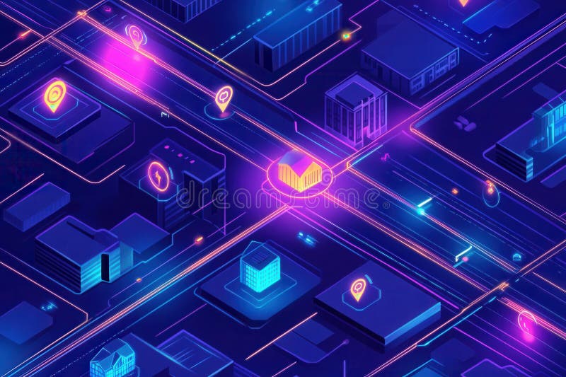 Futuristic Delivery Map Showcasing Tracking Routes and Glowing Pathways ...