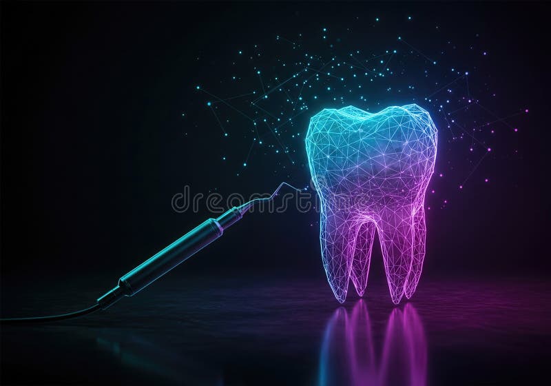 Futuristic Dentistry, Teeth Care Concept with Glowing Low Polygonal ...