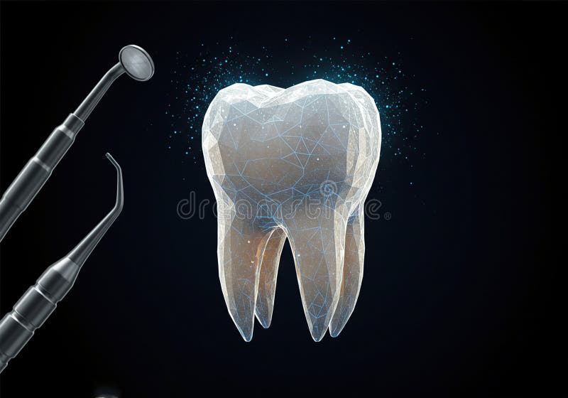 Futuristic Dentistry, Teeth Care Concept with Glowing Low Polygonal ...