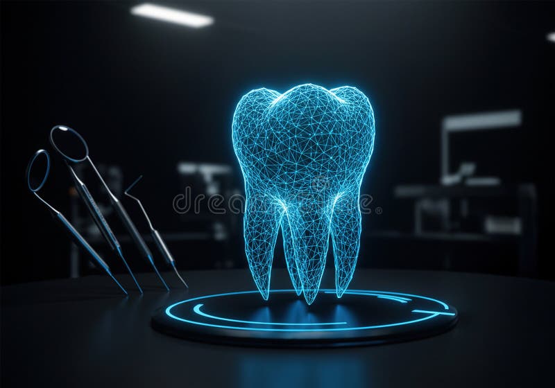Futuristic Dentistry, Teeth Care Concept with Glowing Low Polygonal ...