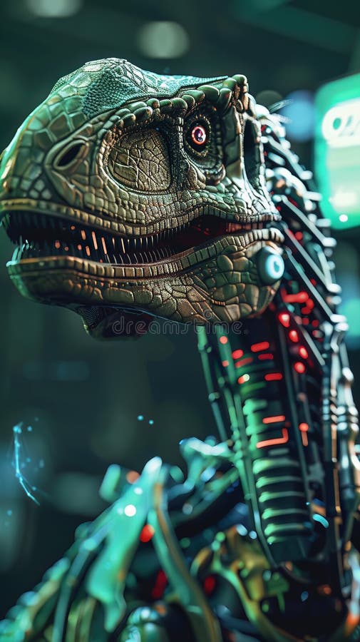 Futuristic Depiction of a Cyborg Velociraptor in an AI Development ...