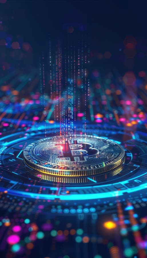 Futuristic Digital Coin with Energy and Binary Code for Technology ...